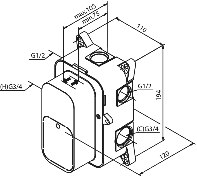 Concealed Chrome Thermostatic 2-Way built in Shower Mixer Box [https ...